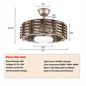 Ceiling Fan LED Fan Chandelier, 36 W, Ceiling Lighting, dimmable with Remote Control, Dimmable Adjustable Wind Speed, Modern Bedroom (Brown)