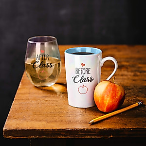 Pavilion Gift Company Before & After Class - 18 oz. Stemless Glass & 15 oz. Latte Cup Set