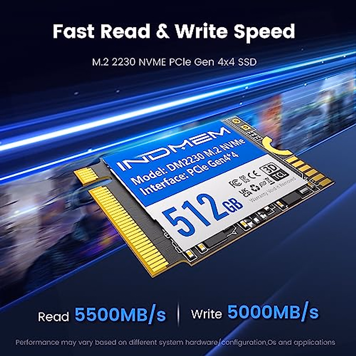 INDMEM M.2 2230 SSD, 512GB 2230 NVMe SSD PCle Gen 4.0x4 Internal Solid State Drive, 3D TLC NAND,Compatible with Surface Pro X Steam Deck GPD Laptop Ultrabook Tablet