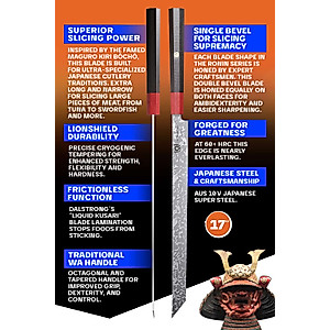 Dalstrong Slicing Tuna Knife - 17 inch Single Bevel Blade - RONIN Series - Japanese AUS-10V Damascus Kitchen Knife - Razor Sharp - Slicer - Red Rosewood Handle - w/Sheath