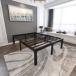 yookare 18 Inch Tall and Strong Platform Metal Bed Frame/ Easy Assembly Mattress Foundation/ 4000lbs Heavy Duty Frame with Steel Slat Support/ No Noise/ No Box Spring Needed, King