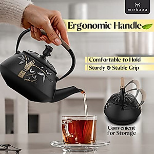 Tea Kettle, Cast Iron Tea Pot with Stainless Steel Infuser, Japanese Tea Pots for Stove Top, Unique Hand Painted Bamboo Pattern, Teapots with Enameled Interior, Tetsubin Tea Kettle, 800ML
