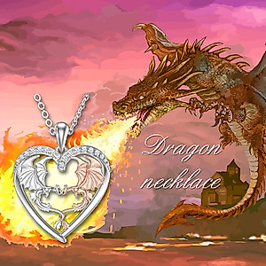 ONEFINITY Dragon Necklace Sterling Silver Dragon Heart Pendant Jewelry Gifts for Women Men Her