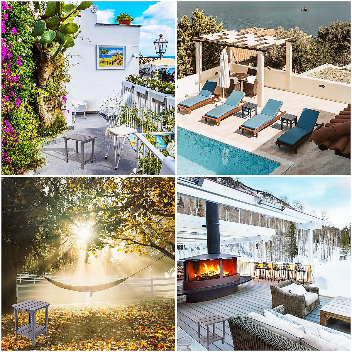 WORLDEEP Square Outdoor Side Table, Pool Outdoor Side Table for Patio, HDPE End Tables for Backyard, Pool, Indoor Outdoor Companion, Beach Table, Kids Picnic Table (Black, 18.5"×15")