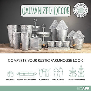 Ilyapa Galvanized Two Tier Tray - 2 Tiered Tray Stand, Metal Serving Stand Platter for Cake, Cupcake, Dessert, Appetizers & More