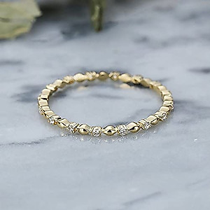 4K Gold Plated Wedding Band for Women Thin Stacking Ring Zirconia Engagement Ring Mid Rings (Gold, 10)