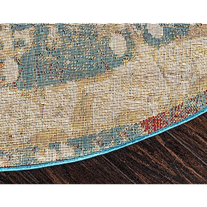 Unique Loom Rosso Collection Vintage, Traditional, Distressed, Bohemian, Botanical, Southwestern Area Rug, Round 8' 0" x 8' 0", Multi/Blue