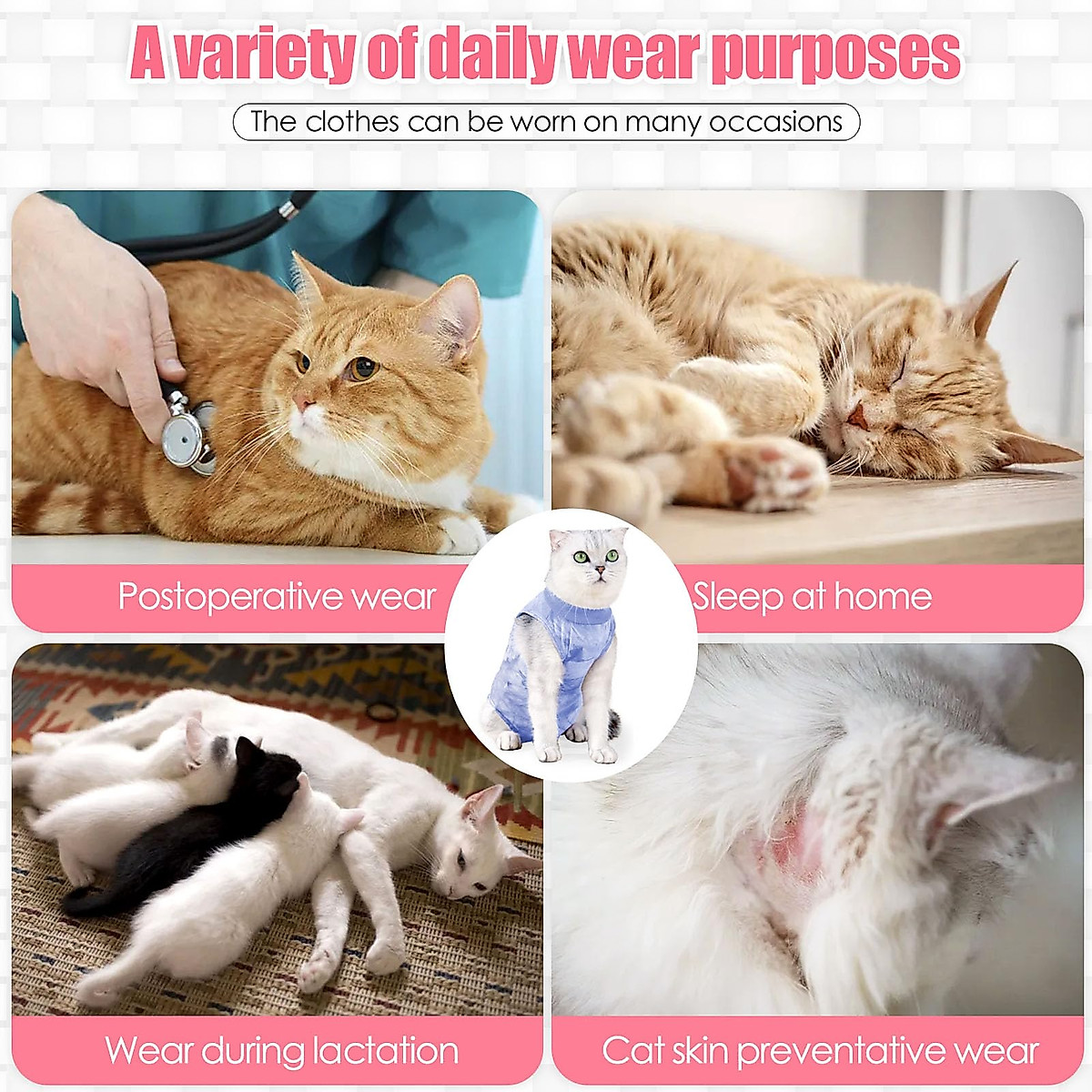 Cat Recovery Suit Cats Onesie for Female Male After Surgery Abdominal Anti Licking Wounds Skin Diseases, Breathable E-Collar Alternative for Cats and Dogs (Tie dye Blue, L)