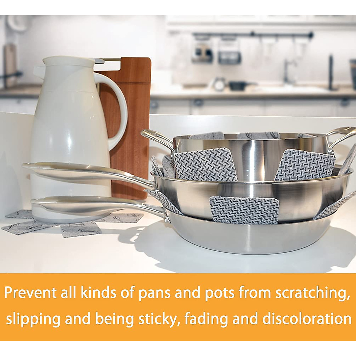 KitWinner Felt Pan Protectors, Pan Separators for Stacking All Clad to Prevent Scratching, Anti Slip Felt Pot Separators for Non-Stick Pans Cookware Accessories Set of 12