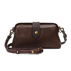 Top-Handle Bags Leather Crossbody Bags for Women Shoulder Bags Handmade Phone Purse Handbags Vintage Small Nice Little Messenger Bag, Coffee