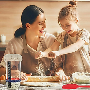 Sourdough Starter Jar, Aluminium Lid Sourdough Starter Container Clear Glass Sourdough Fermentation Jar 730ml with Cloth Cover Spatula Elastic Band Thermometer Strip Labels Pen for Bread Baking