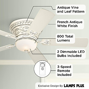 Casa Vieja 52" Ancestry Hugger Low Profile Indoor Ceiling Fan with Light LED Dimmable Remote Control French Rubbed White Frosted Glass for Living Room Kitchen Bedroom Dining