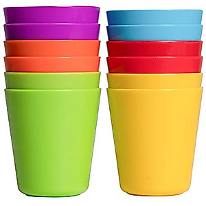 Klickpick Home - Set of 12 Kids Plastic Cups - 8 oz Children Drinking Cups Tumblers Reusable - Dishwasher Safe - BPA-Free Cups for Kids & Toddlers Bright Colored - Unbreakable Toddler Cups