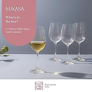 MIKASA Treviso Crystal White Wine Glasses, 350ml, Set of 4 Lead-Free, Clear Fine Glasses with Rippled Effect for Celebrations
