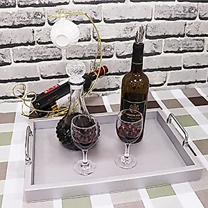 Mcbz Living & Kitchen Room Decoration Service Tray, Banquet Table & Tea Table Coffee Tray, 90° Folding Metal Handle, 17.8 x 12.3 inches (Silver)