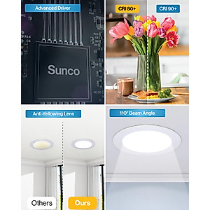 Sunco 6 Pack 4 Inch Ultra Thin LED Recessed Ceiling Lights Slim 3000K Warm White, Dimmable, 10W, Wafer Thin, Canless with Junction Box