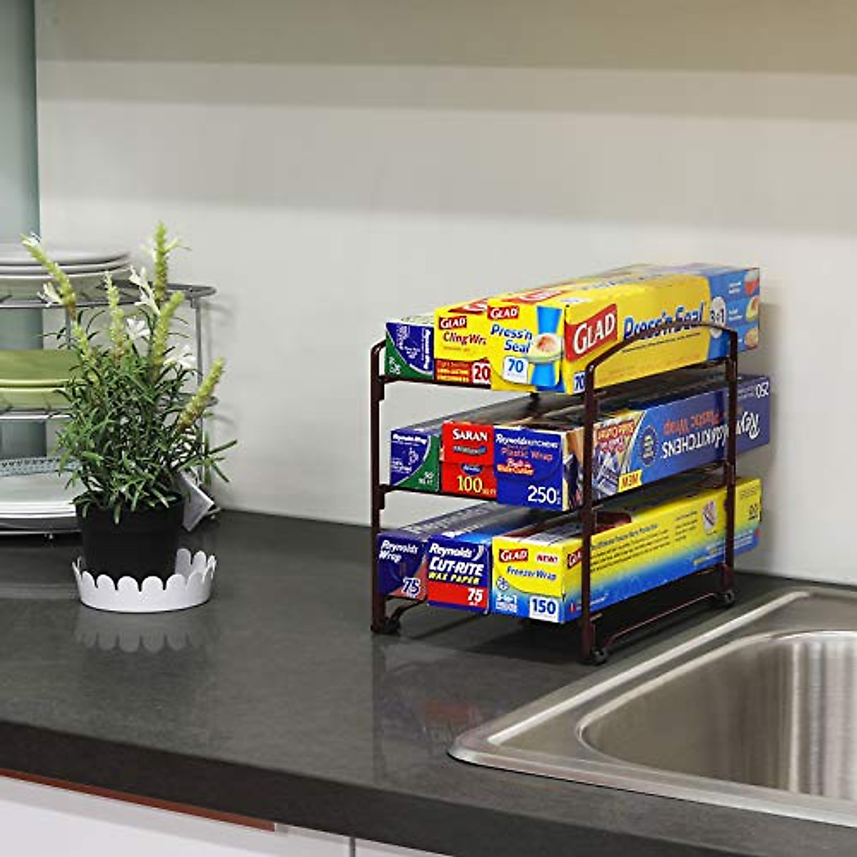 SimpleHouseware Bronze Kitchen Wrap Organizer Rack