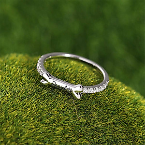 AILIN CZ Dainty Bone Shape Custom Dog Rings 925 Sterling Silver Puppy Paw Print Personalized Engraved Name Rings Pet Lovers Rememberance Memorial Jewelry Gifts For Women With Box