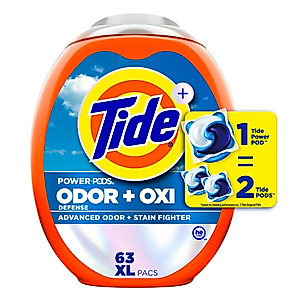 Tide Ultra OXI Power PODS with Odor Eliminators Laundry Detergent Pacs 63 Count For Visible and Invisible Dirt