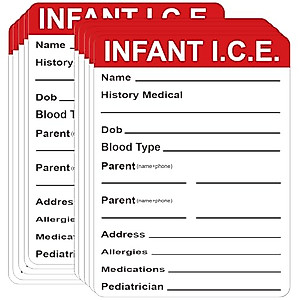 25 Pcs Infant I.C.E.(in Case of Emergency) Car Seat Sticker Safety Information 3 x 4 Inch Child Emergency Identification Contact Car Seat Stickers - Kids Car Seats Alert Attachment Tag Safety Decals