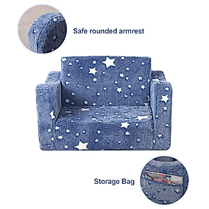 AFBKSS&BB Kids Sofa Glow in Dark, 2 in 1 Kids Couch, Baby Armchairs, Full Foam Children Upholstered Couch, Flip Out Sofa Bed Children Play Pad Furniture (Blue)