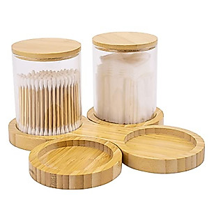 Glass Qtip Holder with Tray, CODOGOY Apothecary Jars with Lids for Bathroom Q tip Holder Bathroom Canisters for Cotton Balls Cotton Swabs Hair Ties Floss Perfume Jewelry