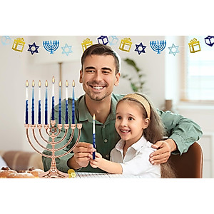 The Dreidel Company Dripless Deluxe Tapered Pastel Blue and White Hanukkah Menorah Candles for All 8 Nights of Chanuka