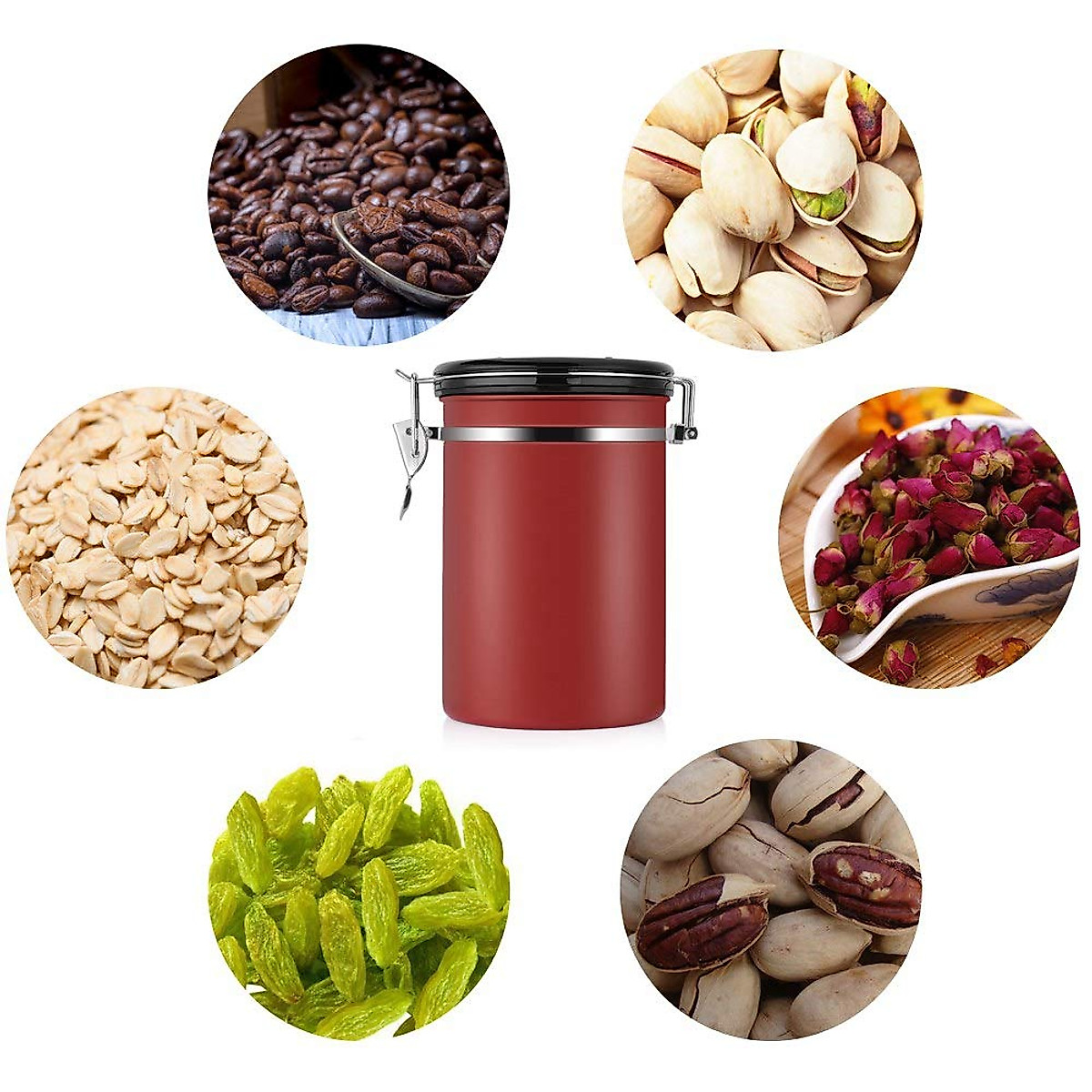 Coffee Canister Red, Stainless Steel Airtight Coffee Container, Ground Coffee Bean Storage with Date Tracker, Vacuum Sealed Espresso Airtight Container, Coffee Jar, Sugar Container