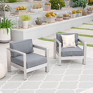 Christopher Knight Home 306462 Booth Outdoor Aluminum Club Chairs, Silver (Set of 2), Sliver/Gray