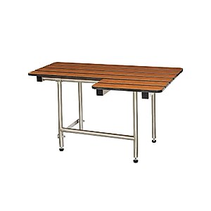 Seachrome 26-inch x 22.5-inch ADA Bariatric Wall Mount Folding Transfer Bench Shower Seat with Legs, Left-Handed, Teak Phenolic Seat (SSL2-260225-PT)