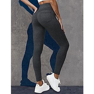 VOOVEEYA Jeggings for Women High Waist, Leggings with Pockets Tummy Control Plus Size Stretchy Jeans Leggings 7/8 (Charcoal-XL)