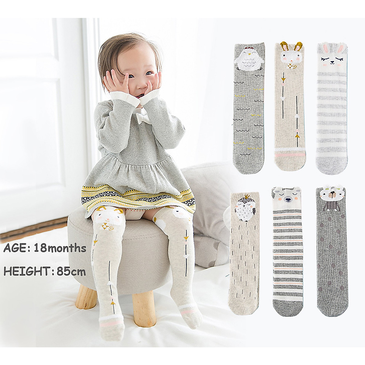 Color City Baby Knee High Socks Animal Warm Cotton Kids Toddler Boys Girls Boot Socks 1-6 Years (6 Pairs A)