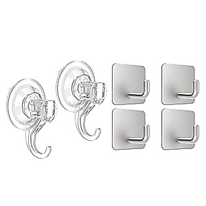 VIS'V 2 Pcs Suction Cup Hooks and 4 Pcs Adhesive Hooks