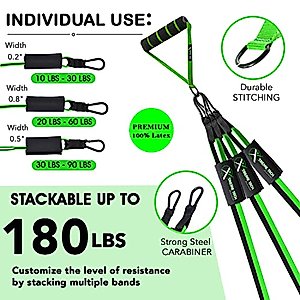 XTREME TECH Resistance Bands Set | Workout Kit with Bar, Handles, Door Anchor, Ankle Straps, Carry Bag, Insert Upto 180LBS for Heavy Exercise Home Gym Fitness Equipment Men & Women, Green