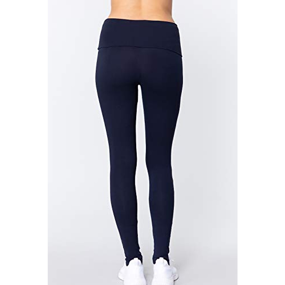 Khanomak Women's Waist Banded| Fold Over Waist & Fitted Long True Navy Yoga Pants Large
