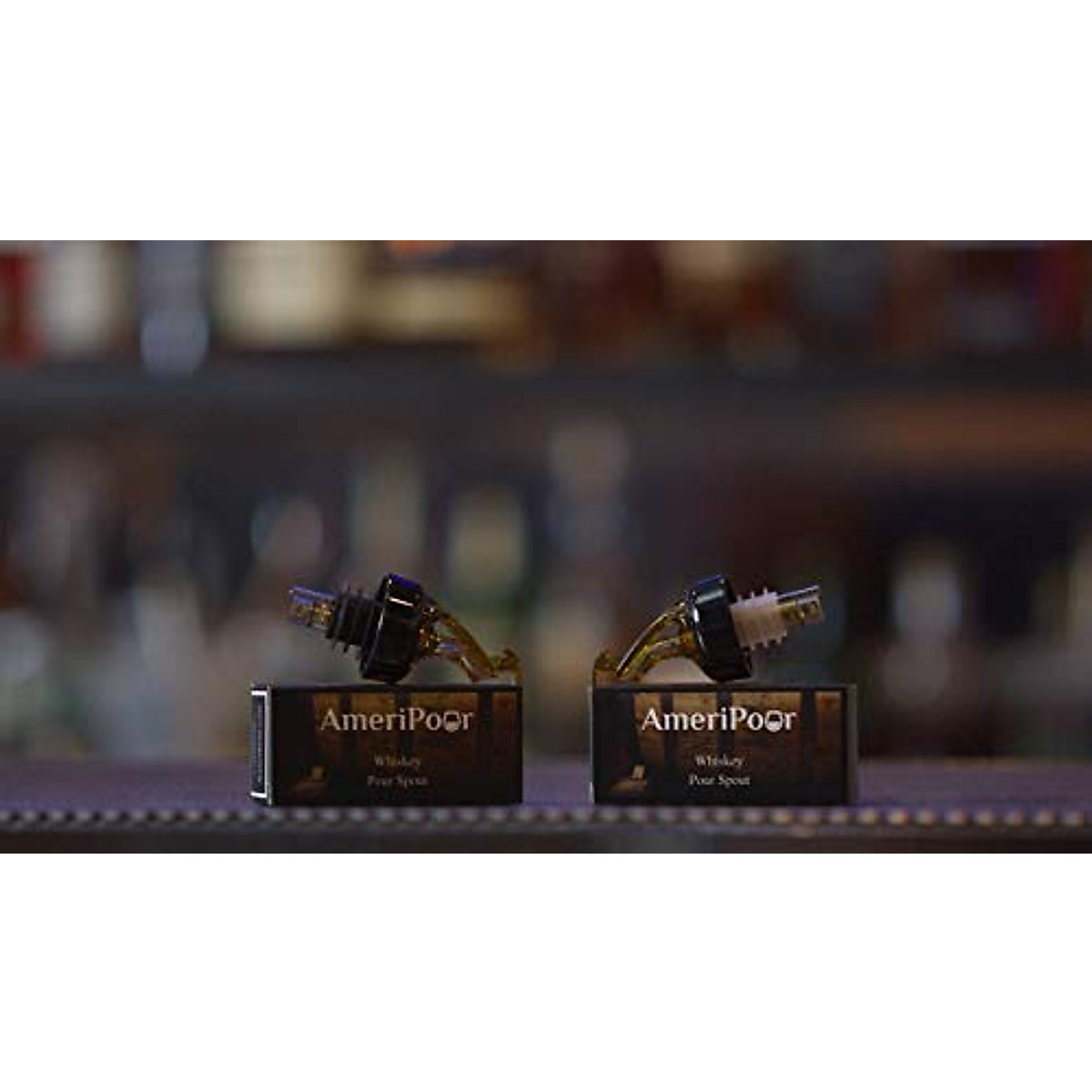 AmeriPour - Whiskey Pourer for Liquor Bottles – With Flap - Made 100% In USA. Great Whiskey Gift For The Home Bar! (1, Amber - Large Cork)