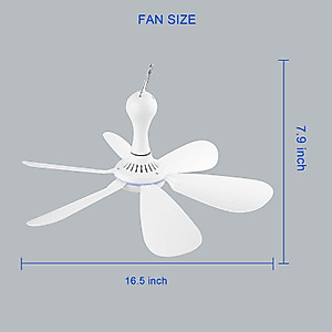 SCOOYEEES USB Powered Ceiling Fan Portable Canopy Fan with ON/OFF switch, 6 Blades Quiet Small DC USB Ceiling Fan Hanging Fan for Camping Cruise RV Tent Gazebo Bed Dormitory Home Room
