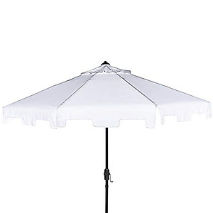 Safavieh PAT8000K Outdoor Collection Zimmerman White Uv Resistant 9 Ft Crank Market Push Button Tilt Flap Umbrella