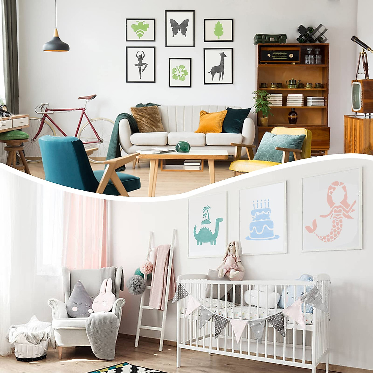 20 PCS Sturdy Stencils for Kids, 8 Inch Kids Stencils with 5 Pcs Scratch Paper for Painting to Imaginative Children's Stories, Learning Tools for Toddlers and Preschooler