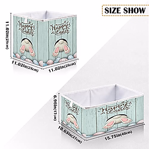 Kigai Cute Easter Bunny Cube Storage Bin, 11x11x11 in Collapsible Fabric Storage Cubes Organizer Portable Storage Baskets for Shelves, Closets, Laundry, Nursery, Home Decor