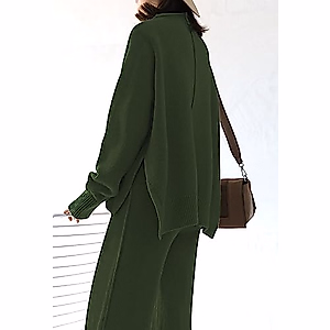 Pink Wind 2 Piece Outfits For Women Long Sleeve High Neck Sweatshirt Set Knitted Sweater Tracksuit Dark Green L