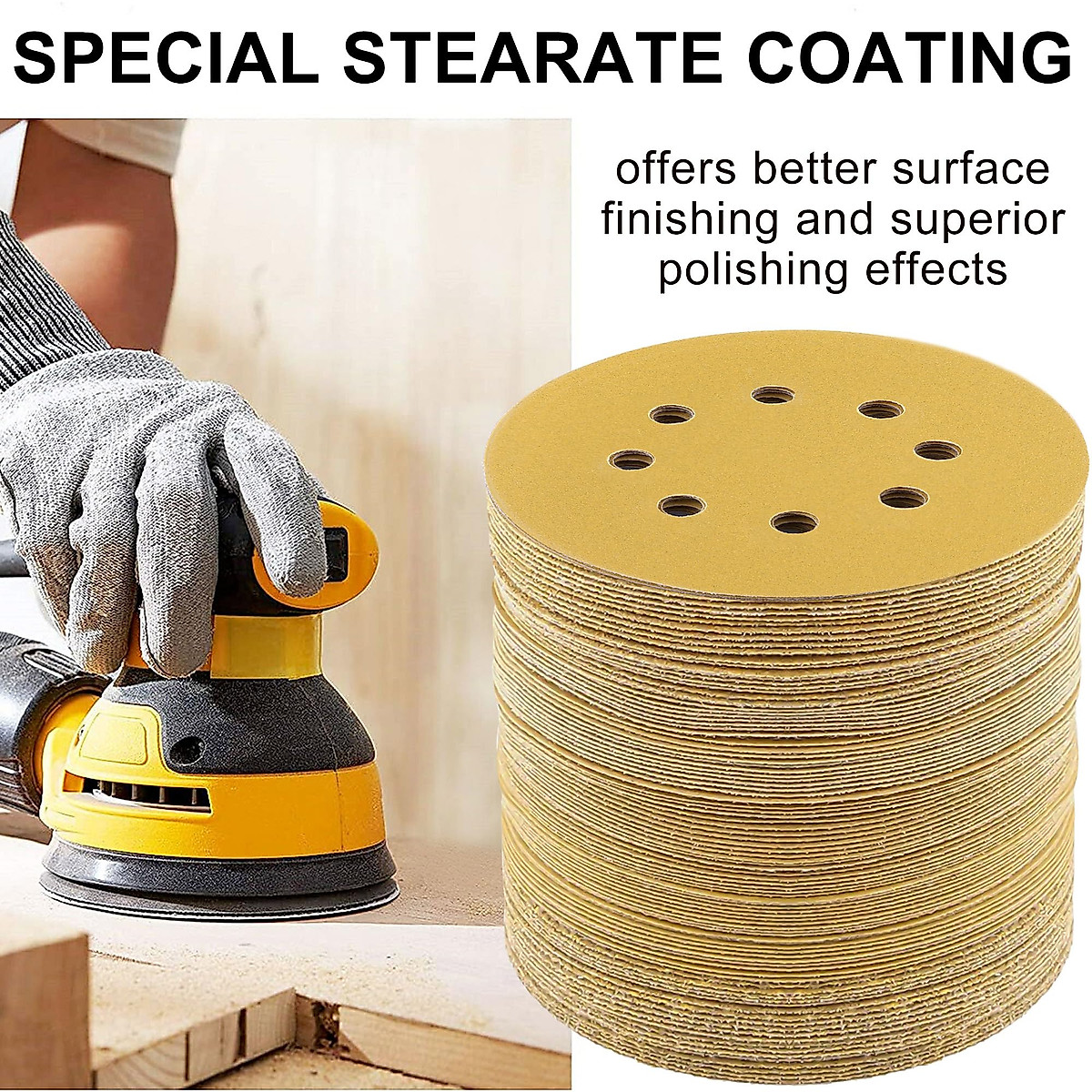 LotFancy 5in 8 Hole 120 Grit Sanding Discs, 100PCS Random Orbital Sander Pad Sandpaper, Hook and Loop Round Sand Paper