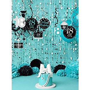 18th Birthday Decorations for Girls Teal Silver Black 18th Birthday Hanging Swirls 18th Birthday Decorations for Teal Silver 18 Years Old Party Supplies for Her