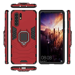 Phone Case for Huawei P30 Pro with Tempered Glass Screen Protector Cover and Magnetic Ring Holder Stand Kickstand Slim Hard Cell Accessories Huwai Hawaii Hwauei Haweii P 30 30pro Men Women Cases Red