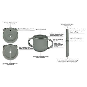 Baby Straw Cup Silicone Toddler Sippy Cup with Straw & Snack Lid, Sprill Proof Training Cup for Infant 6+ Months, Kid Snack Cup Drinking Open Cup 8 OZ (Sea Grey)