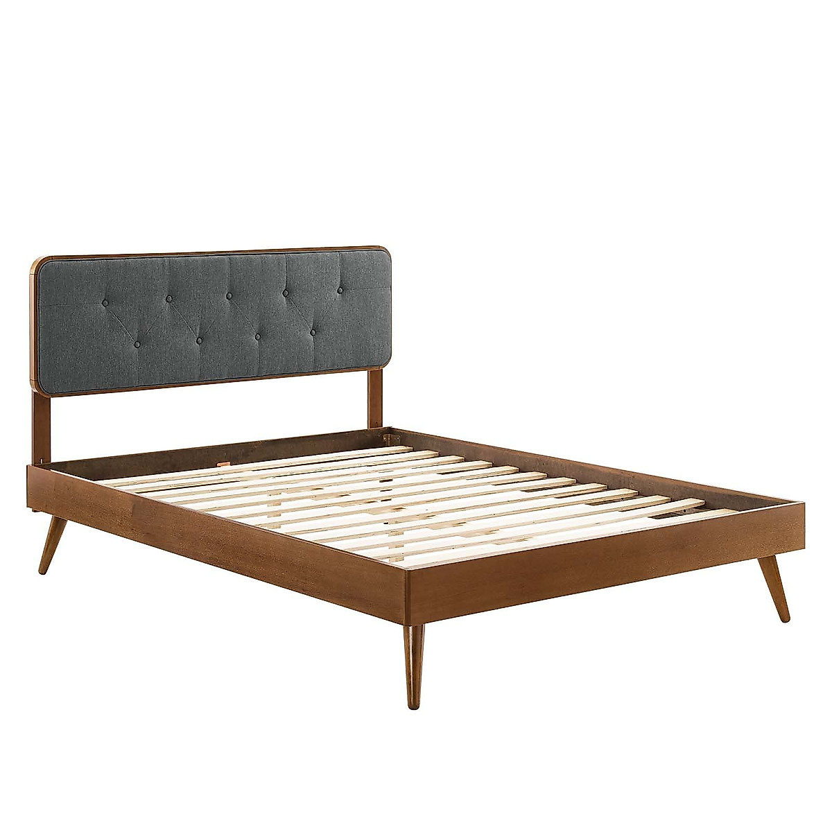 Modway MOD-6646-WAL-CHA Bridgette Full Wood Platform Bed with Splayed Legs, Walnut Charcoal