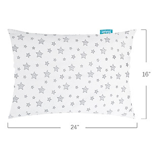 Biloban Organic Cotton Youth Pillowcase 2 Pack, (Pillowcase Only) Kids Pillowcase for Sleeping Fit Pillow Sized 16" x22“, Envelope Travel Pillowcase for Girl Boy, Gray Heart & White Star