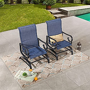 LOKATSE HOME Patio Rocking Bistro Chairs Outdoor Dining Seating Armchair Metal Furniture with Textilene Mesh, Set of 2, Blue