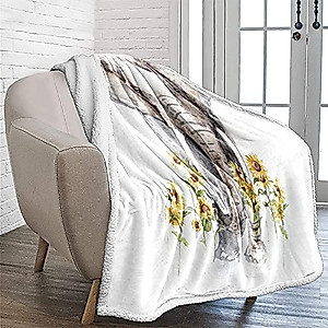 Elephant Blanket Sherpa Fleece Throw Blanket, Sunflower Elephant Gifts for Women Adults, Super Soft Elephant Blankets for Women, Warm Cozy Plush Bed Throws Blanket for Couch Sofa 50" x60
