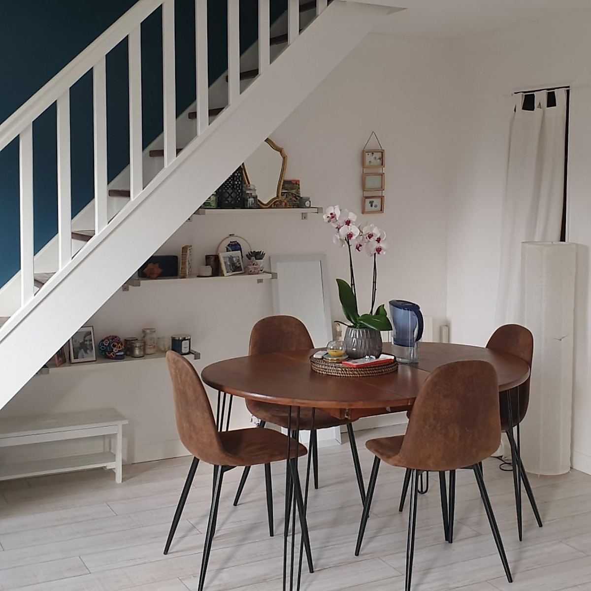 wOod-it Dining Chairs Set of 4, Washable PU Dinner Chair Mid Century Modern Lounge Side Seating with Faux Leather Upholstered Cushion and Metal Legs, Brown